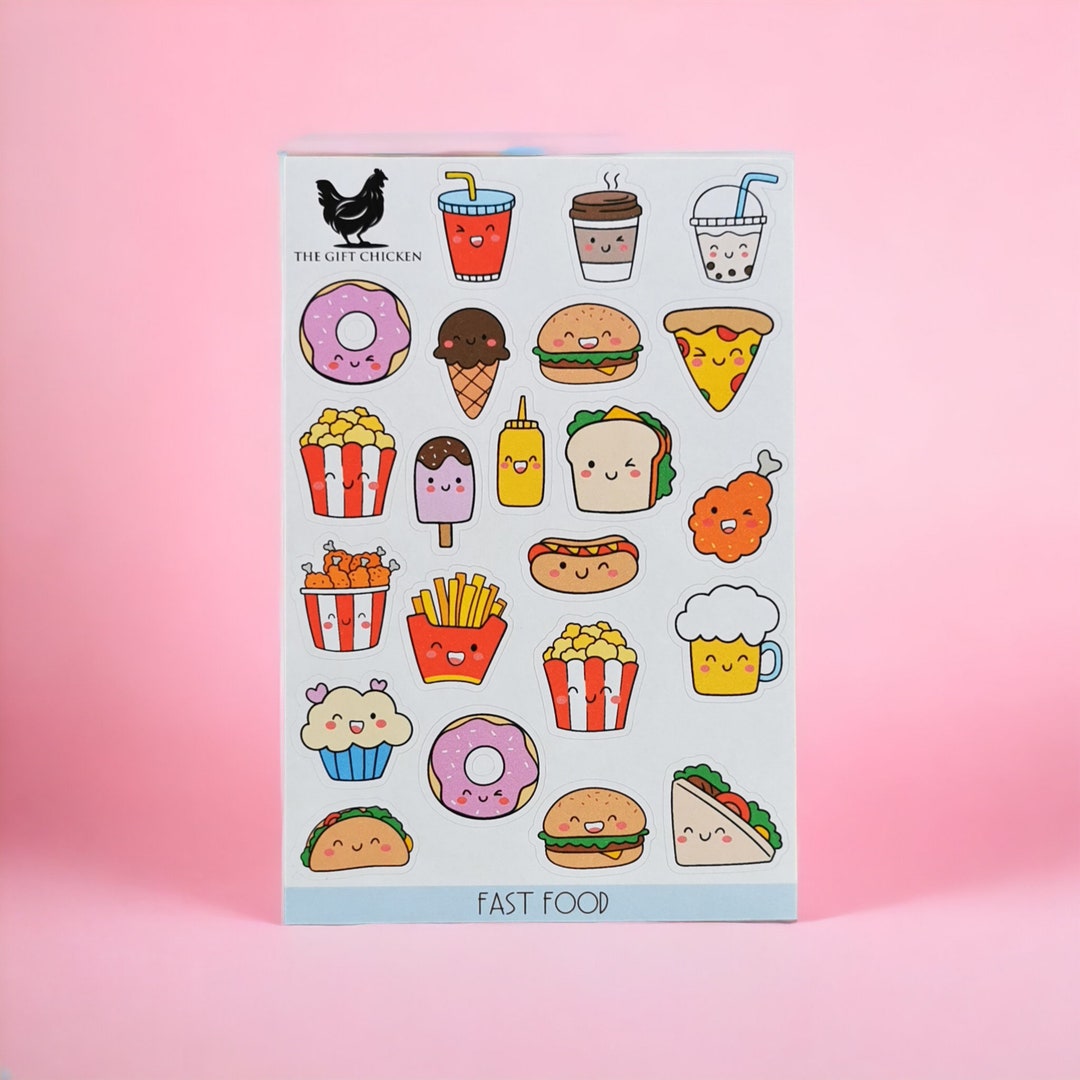 Fast Food Sticker Sheet, A6 Sticker Sheets, Fun Food Stickers, Food ...
