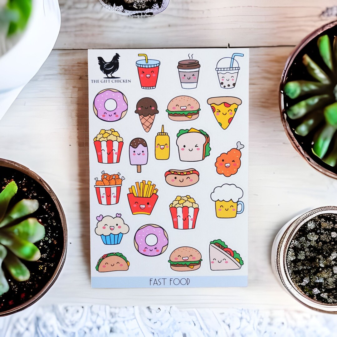 Fast Food Sticker Sheet A6 Sticker Sheets Fun Food Stickers - Etsy