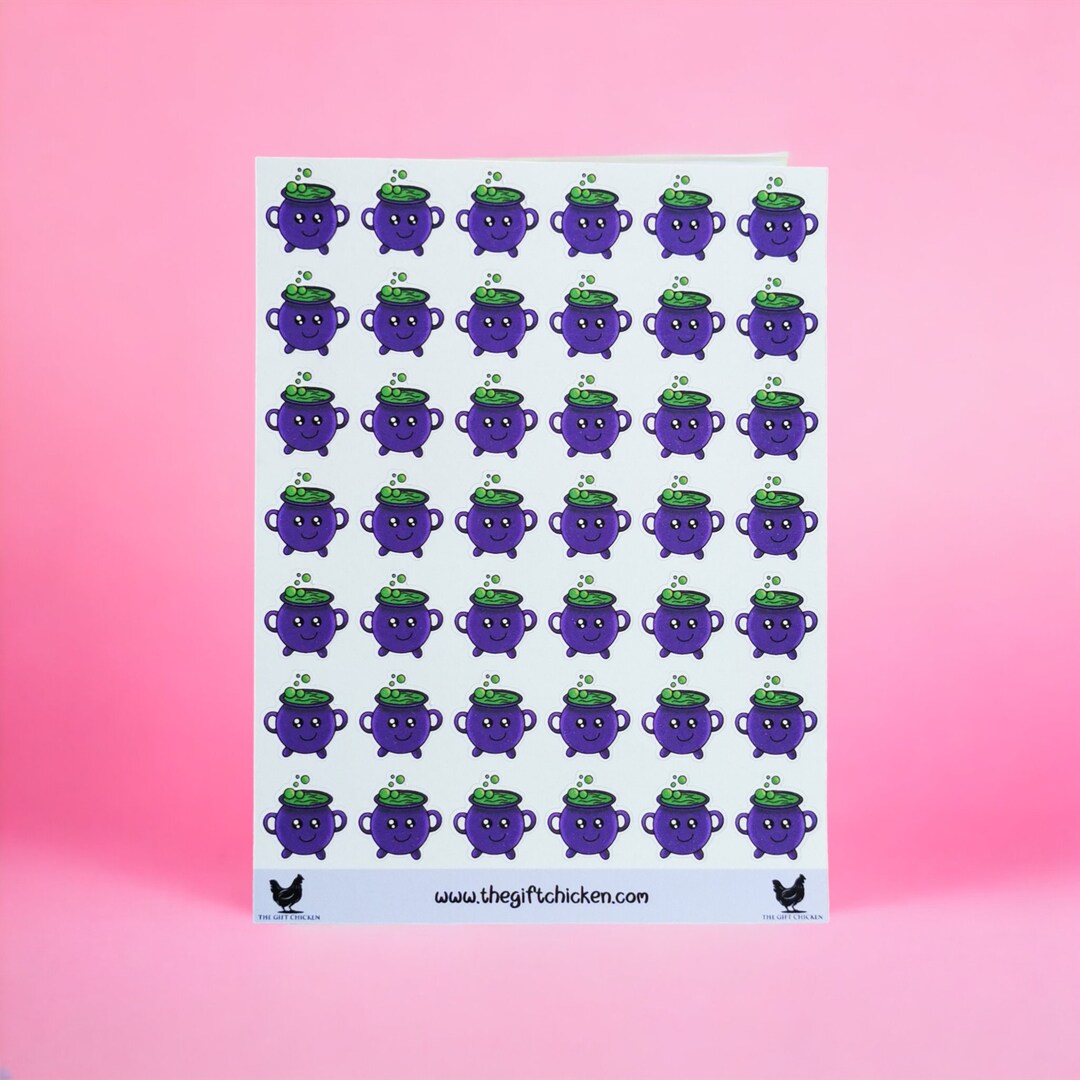 Kawaii Cauldron Stickers, Cute Cauldron Stickers, Halloween Cauldron ...