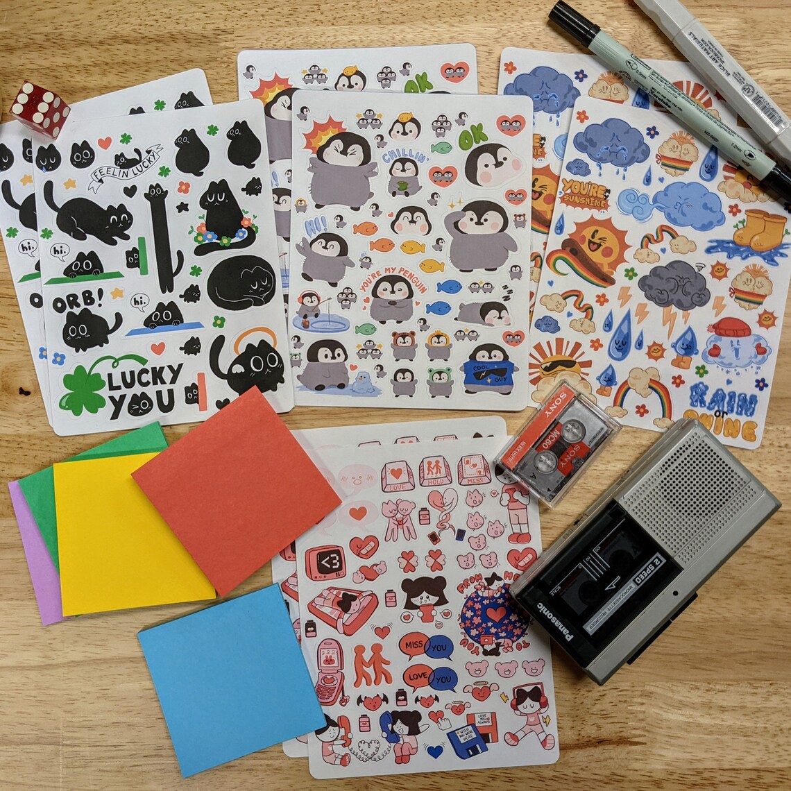Sticker Sheets Bundle Four Sheets: Black Cat Penguin - Etsy