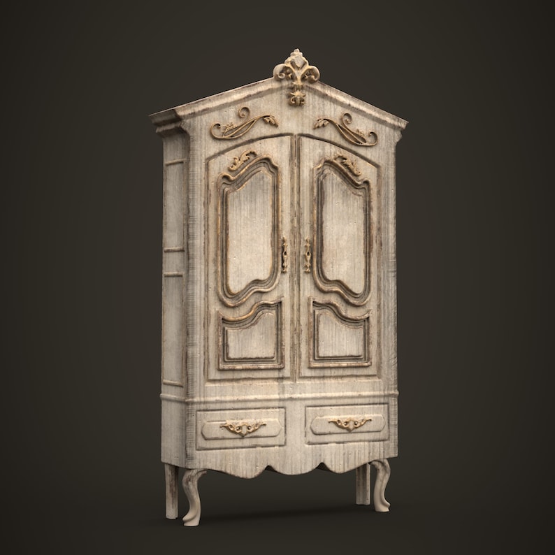 Antique Wardrobe 3D Printable STL OBJ File Vintage Closet French Rococo ...