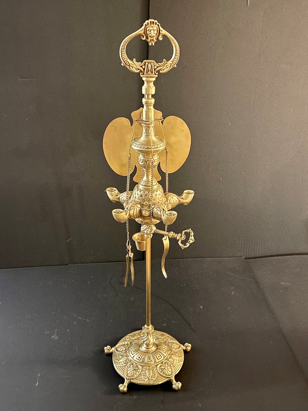 Antique Brass Ornate Lucerne Whale Oil Lamp 5 Burner Dolphin Shell ...