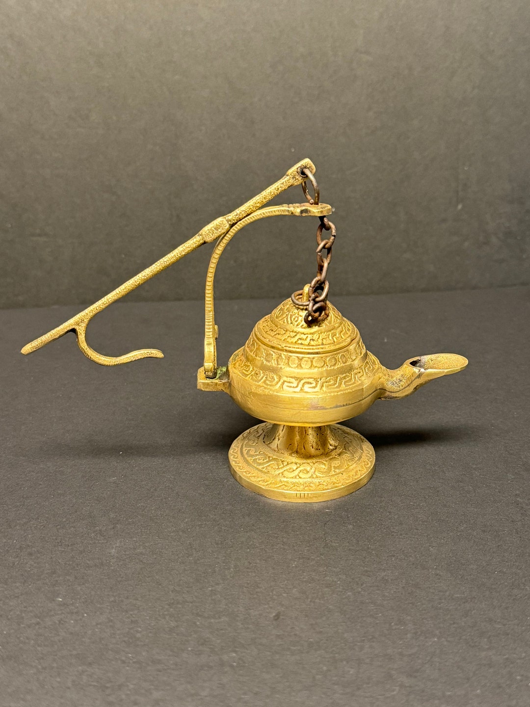 Antique Brass Catholic Church Conical Thurible Incense Burner Greek Key ...