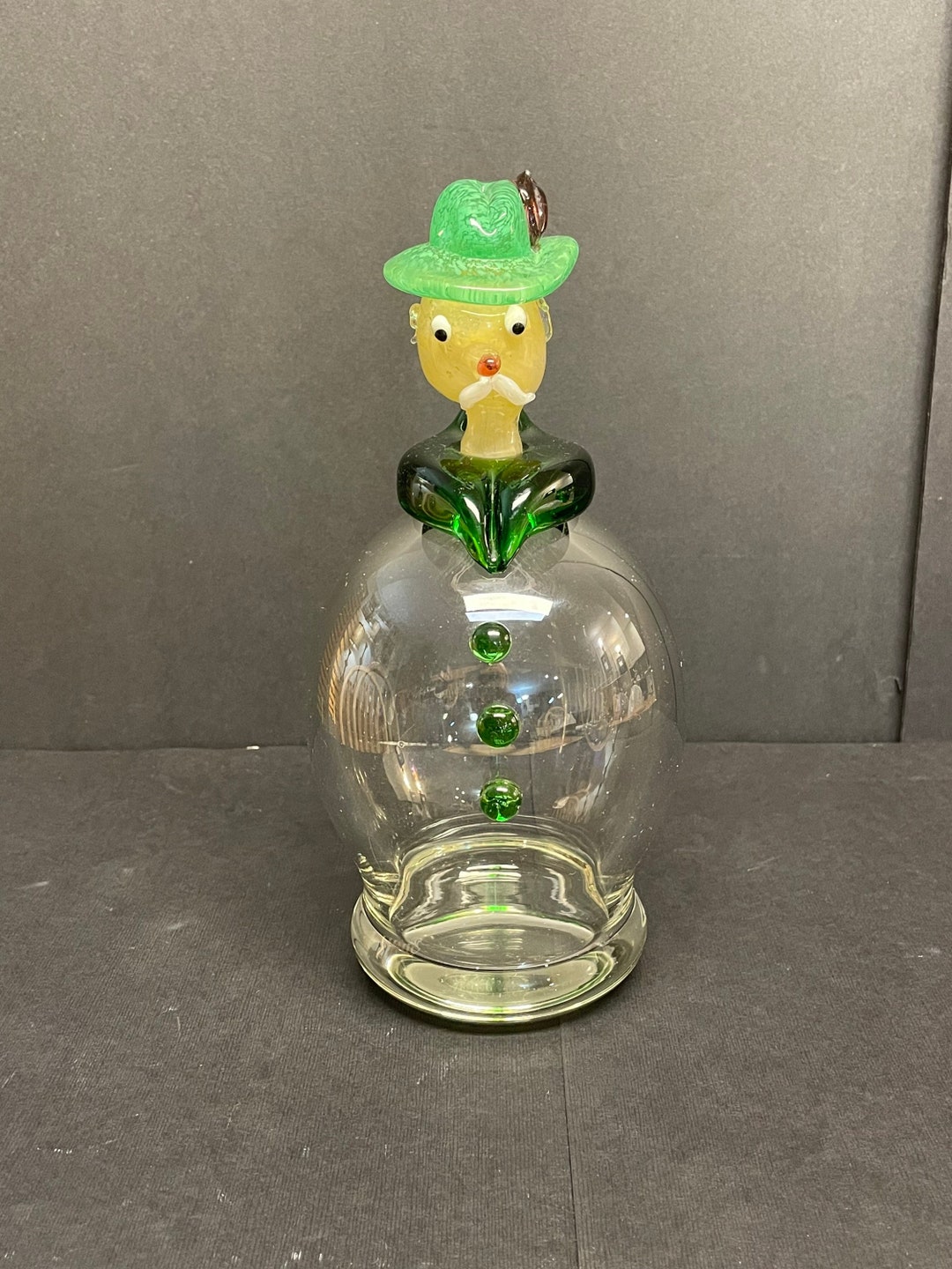Vintage Antique Czech Art Glass Figural Decanter Man With Mustache and ...