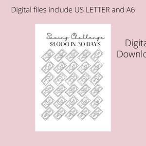 Save 1000 in 30 Days Savings Challenge, Printable, US Letter, A6 ...
