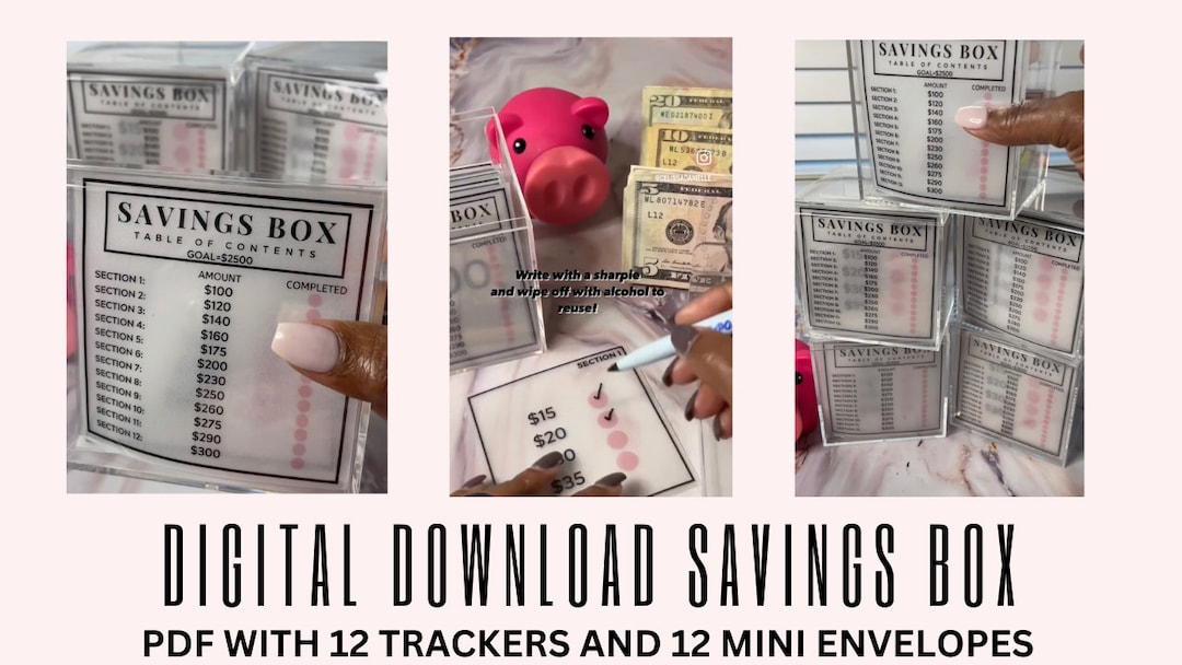Digital Download for PDF of SAVINGS BOX Saving Challenge - Etsy