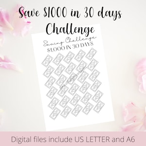 Save 1000 in 30 Days Savings Challenge, Printable, US Letter, A6 ...