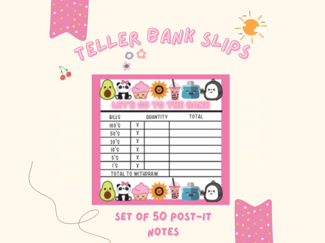 Bank Teller Sticky Notes/cash Totals-cash Envelope System - Etsy
