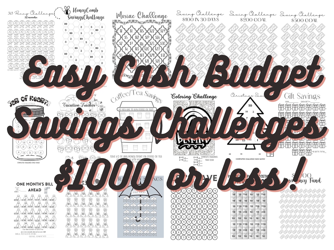 Easy Cash Budget 1000 or Less Savings Challenges Package, Printable ...