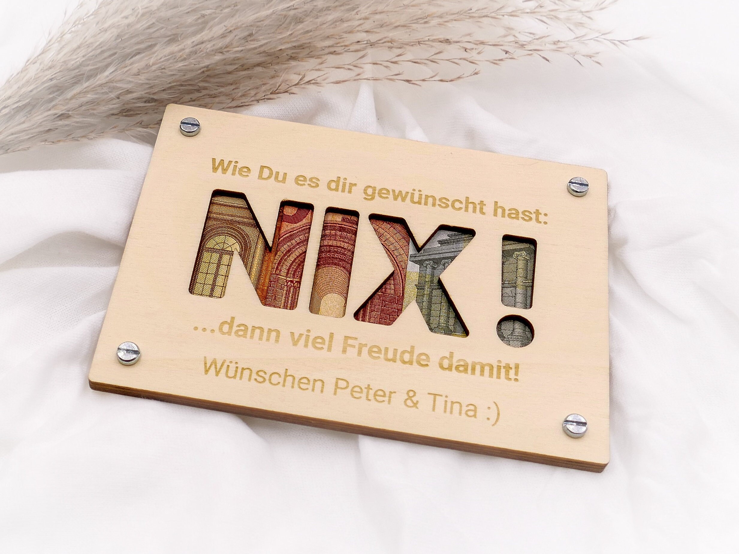 Geldgeschenk Karte NIX aus Holz Personalisiert Lustiges Geld Geschenk ...