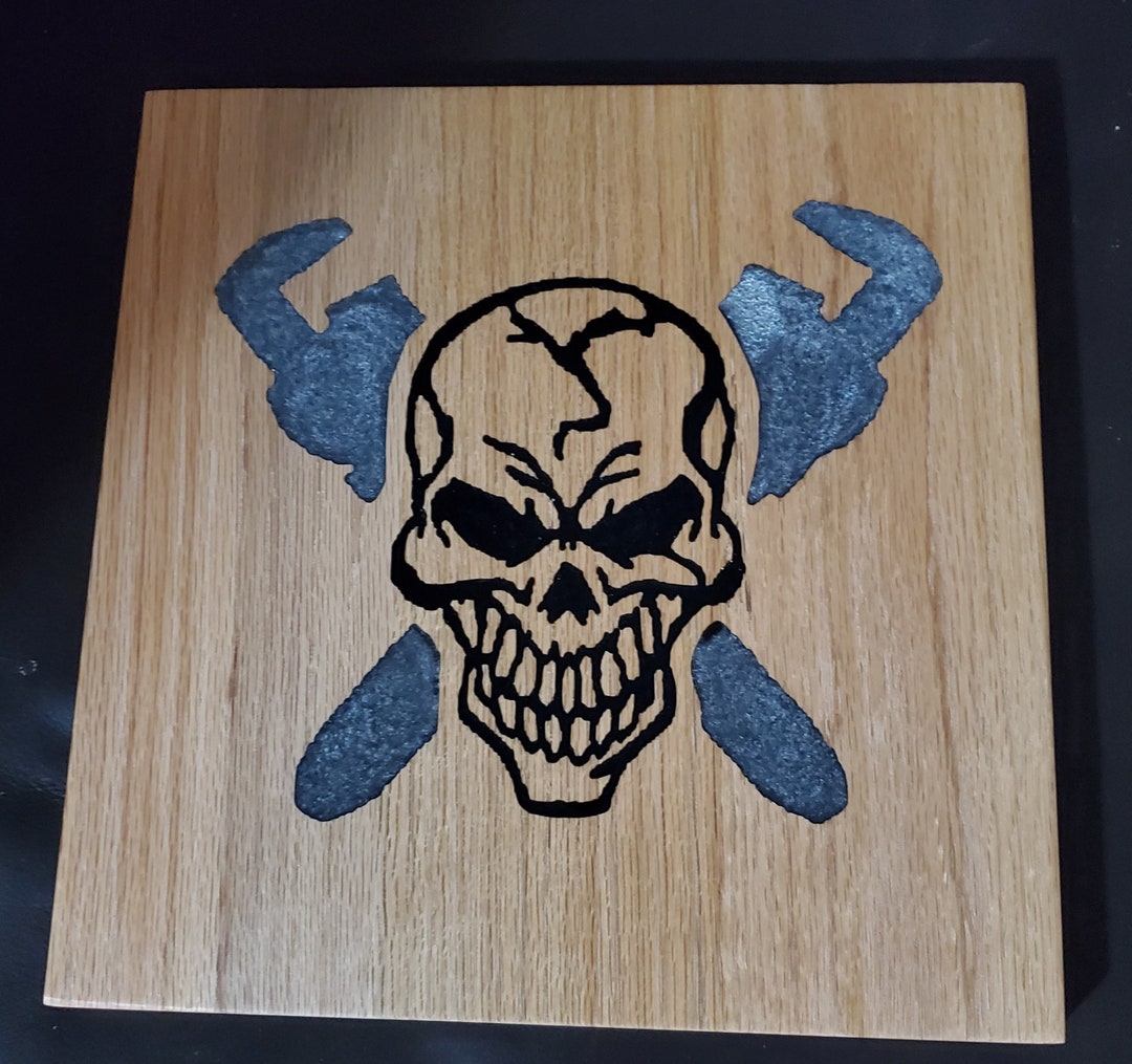 Red Oak Wall Plaque of Skull and Pipe Wrench Carving With CNC and ...