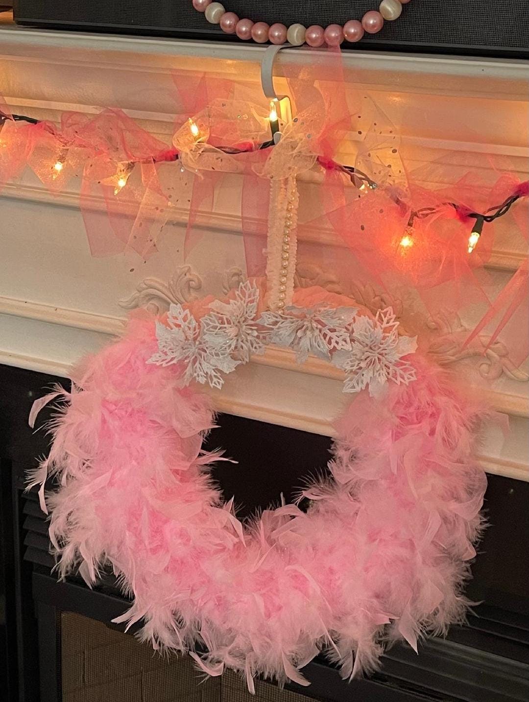 HAND CRAFTED Pink Feather Boa Holiday Wreath ~ 15" - Etsy