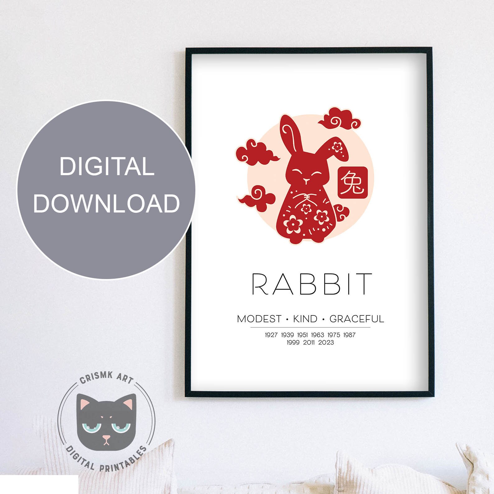 Year of the Rabbit Digital Printable Wall Art Chinese New - Etsy Canada