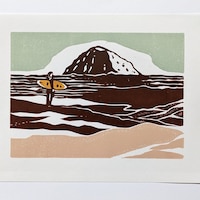 Handmade Block Print/lino-cut Print - Winter Surfer - Surf Art, Ocean ...
