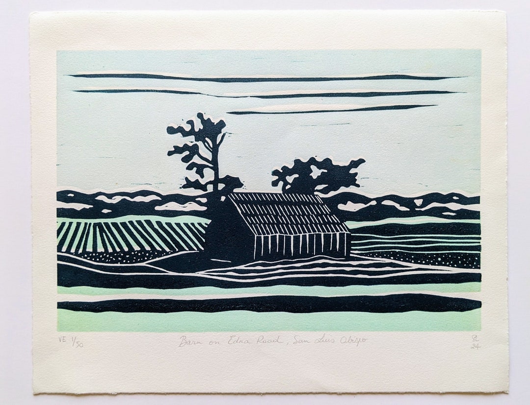 Barn Linocut Print, San Luis Obispo Vineyard Art, Limited Edition - Etsy
