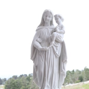 Antique Special Virgin Mary Ceramic Statue White Jesus Mother France 14 ...