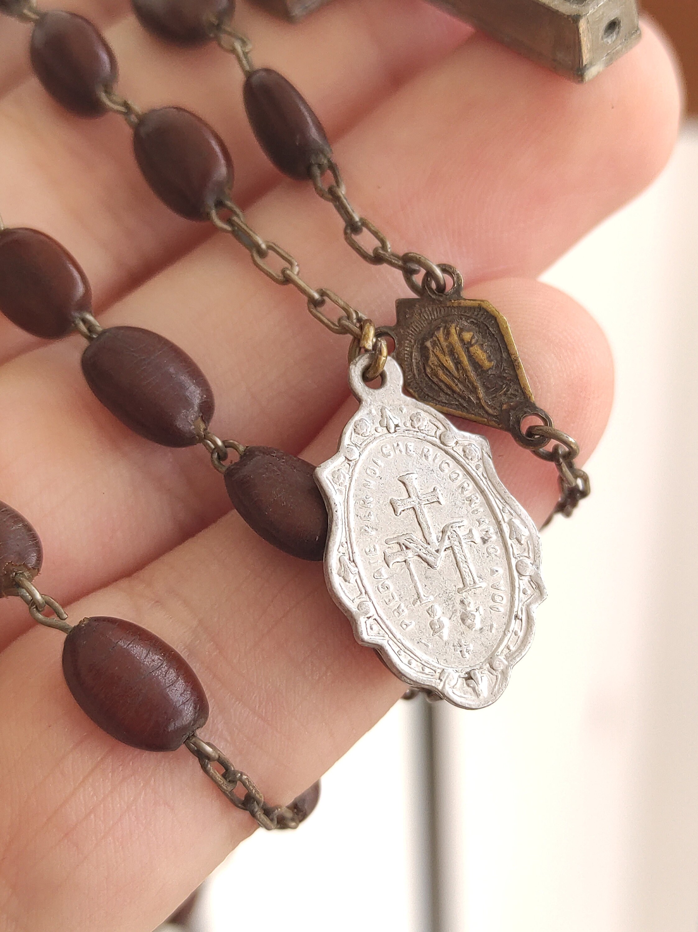 Roma Italian Rare Rosary Antique Brown Stone Metal Open Cross | Etsy