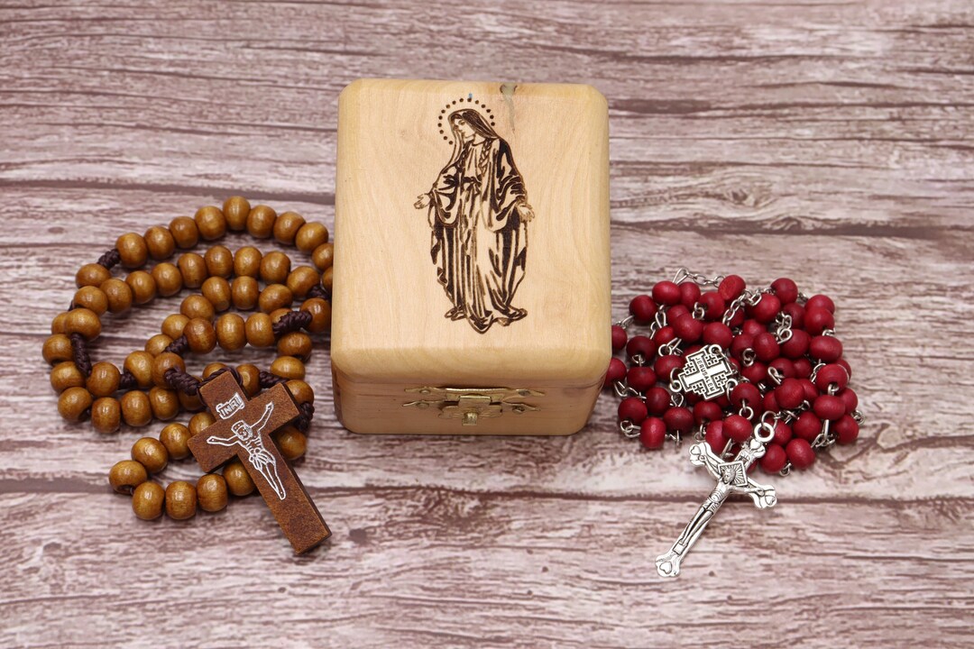 Prayer Olive Wood Rosary Box Carved Mary Virgin Hand Made Holy Land - Etsy