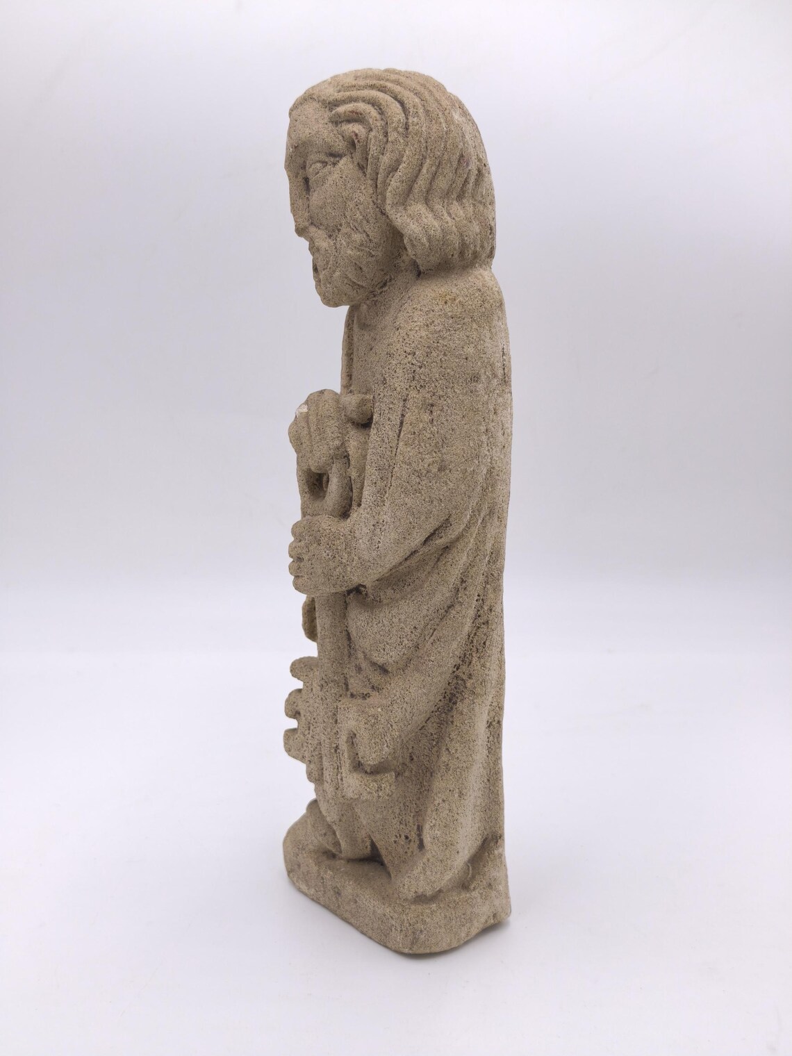 Rustic Stone Saint Peter Statue Religious Figurine Keys Antique Hand ...