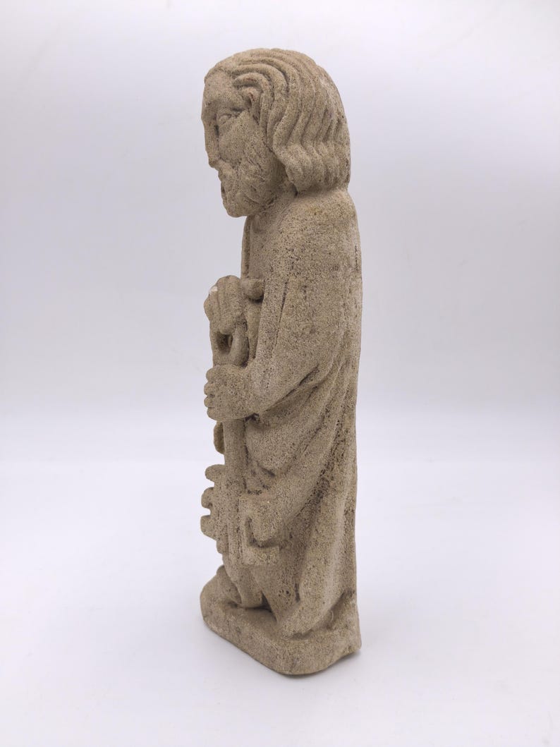 Rustic Stone Saint Peter Statue Religious Figurine Keys Antique Hand ...