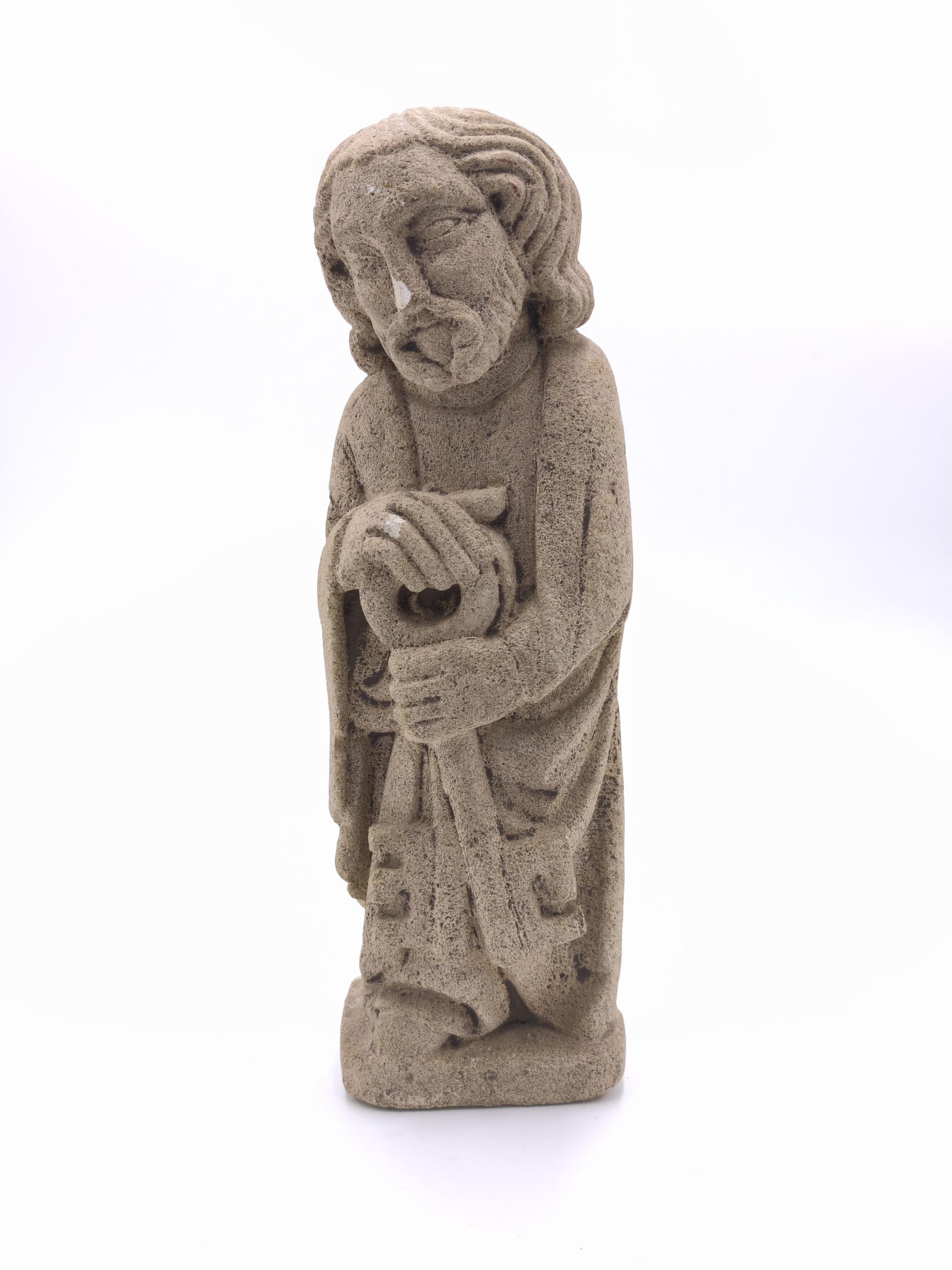 Rustic Stone Saint Peter Statue Religious Figurine Keys Antique Hand ...