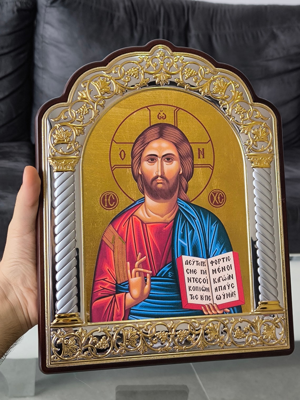 Christ Jesus Icon Gold Silver 950 Handicraft 12.20" Christian Wood ...
