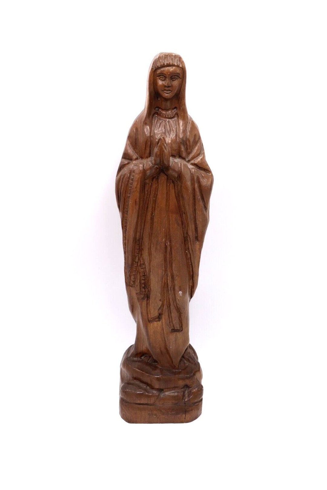 Wood Statue 19.29" Virgin Mary Figure Antique Madonna Mother ...