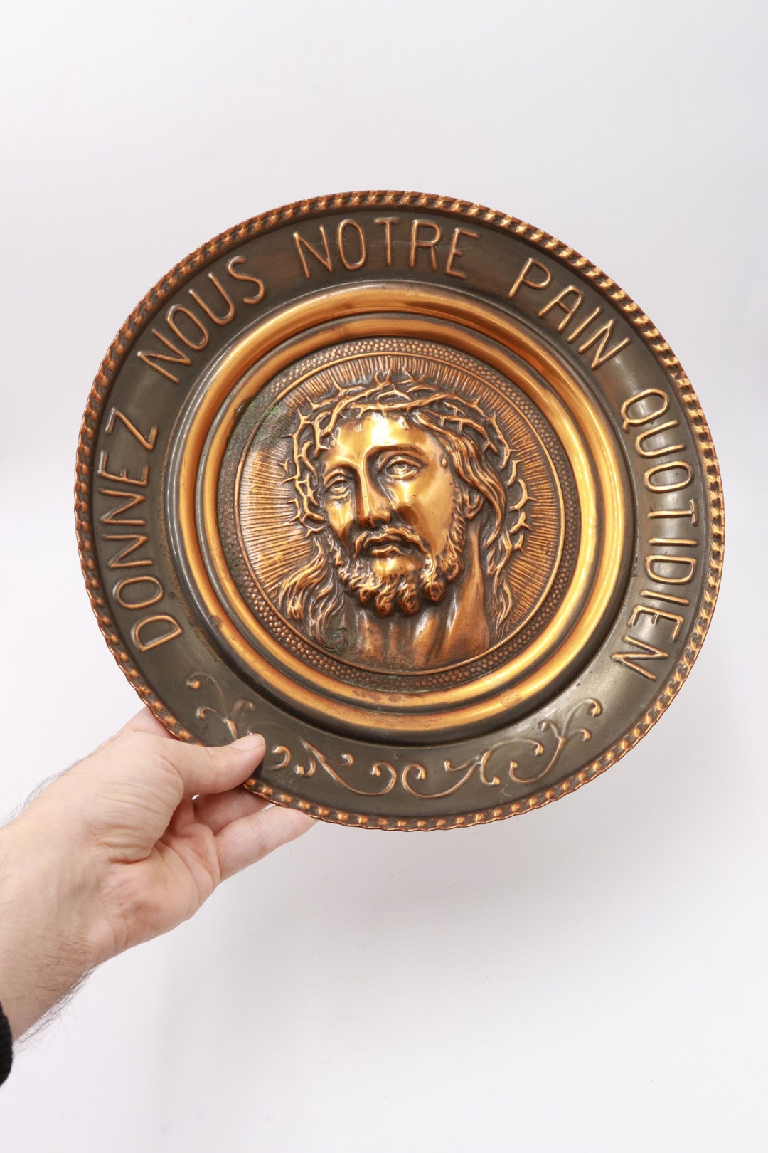 Plate Metal Vintage Jesus Christ French Prayer "give Us Our Daily Bread ...