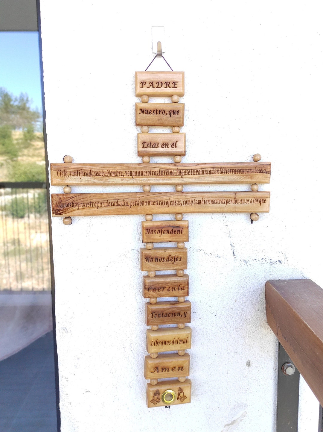 Cross Our Father Spanish Wall 16inch Olive Wood Made Holy Land Soil ...