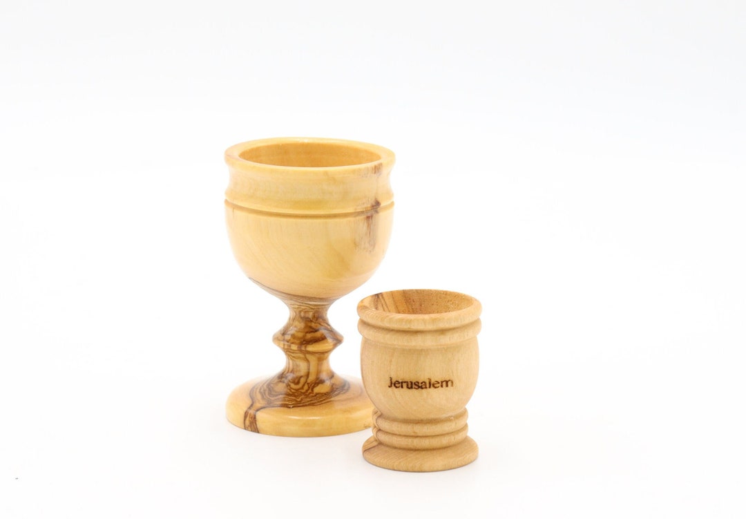 2 Pc Olive Wood Chalice Cup Small Big Authentic Communion Wine Hand ...