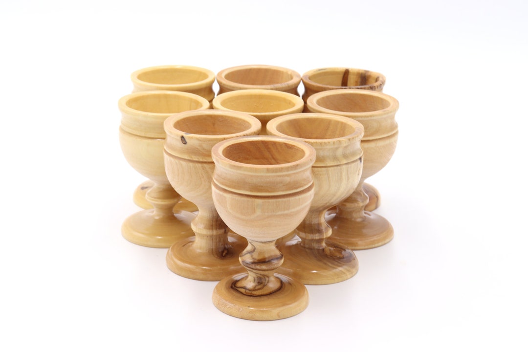 9 PCS Olive Wood Chalice Cup Authentic Communion Wine Hand Made Olive ...