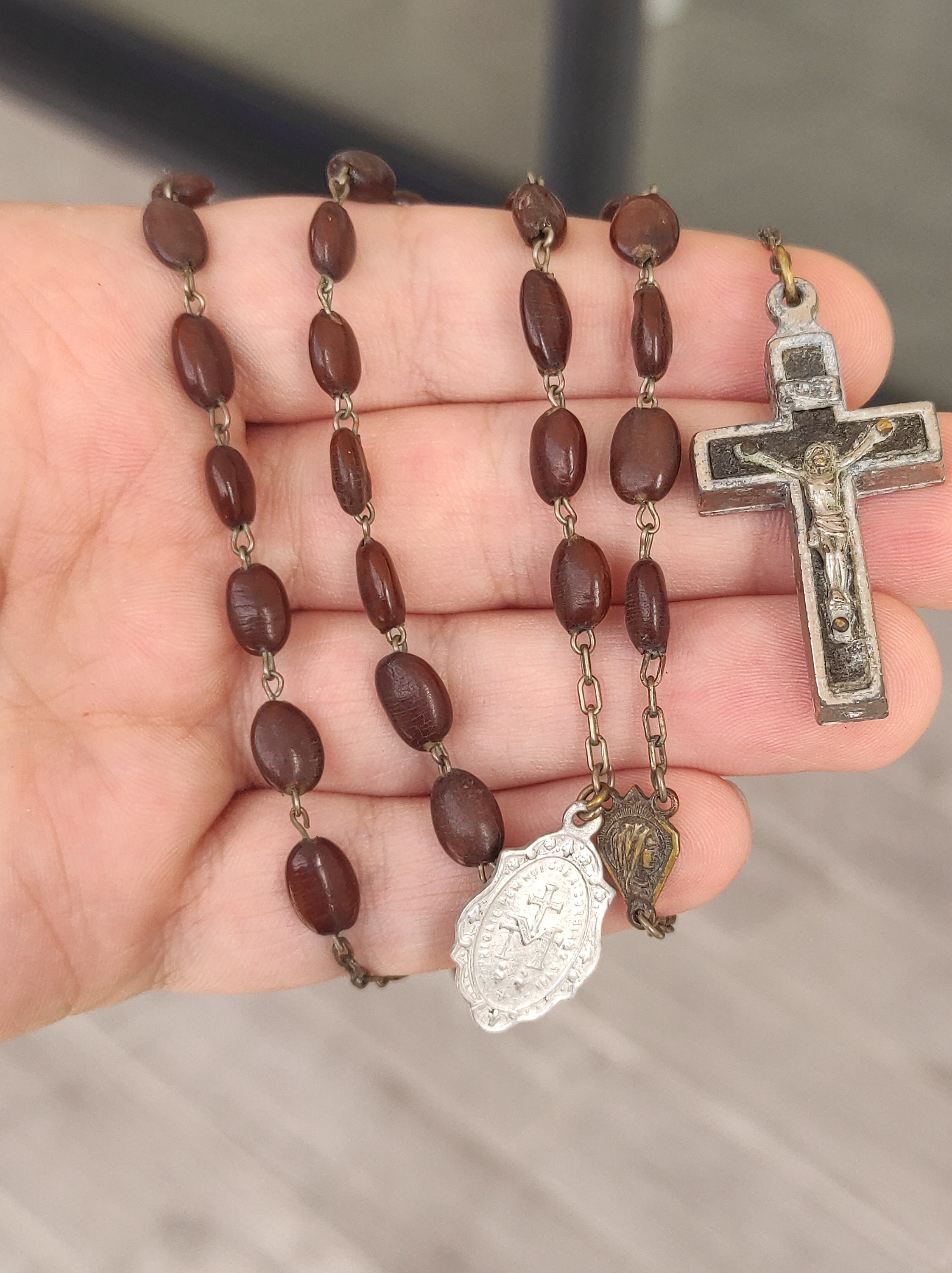 Roma Italian Rare Rosary Antique Brown Stone Metal Open Cross | Etsy