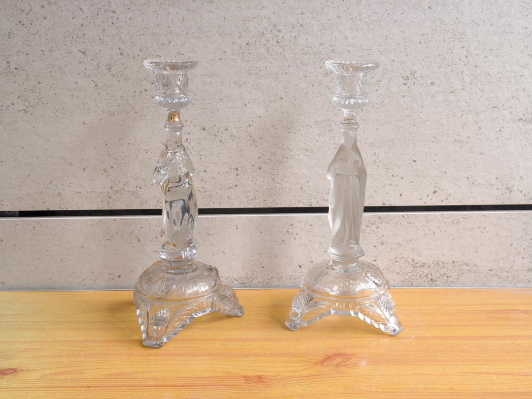 Antique Religious Candlestick Holders – Virgin Mary & Jesus Design ...