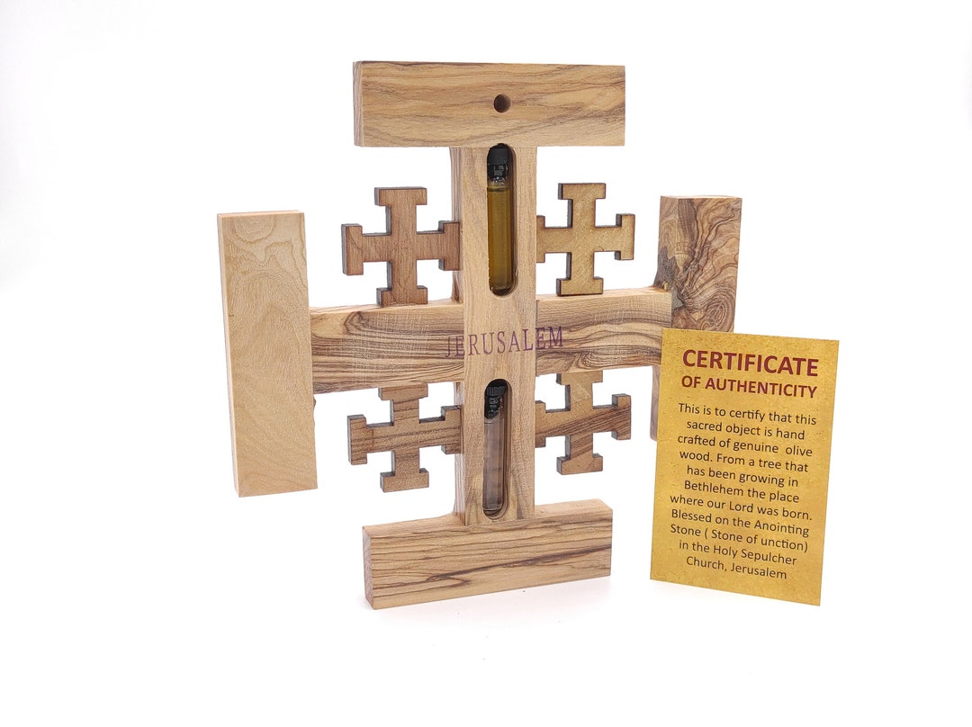 Five Fold Cross Jerusalem Cross 7 Inches With Holy Oil and Water Olive ...