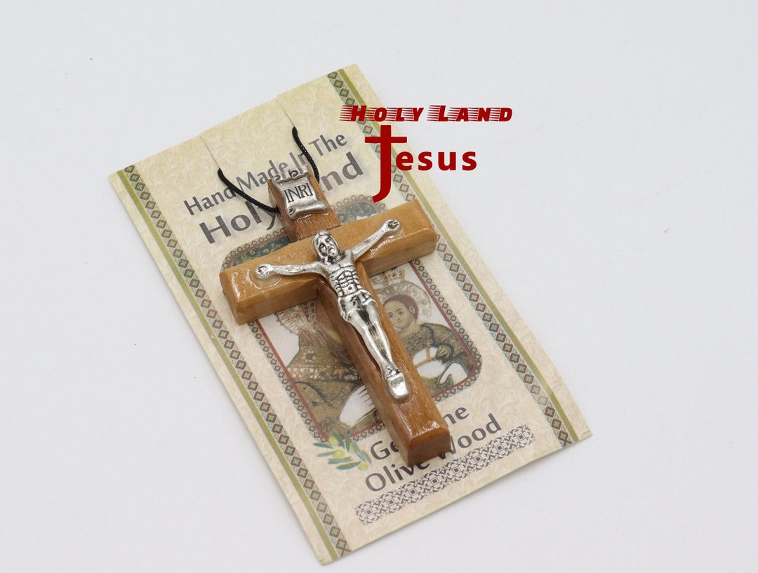 Crucifix Necklace Olive Wood Hand Made Jerusalem Bethlehem Cross - Etsy