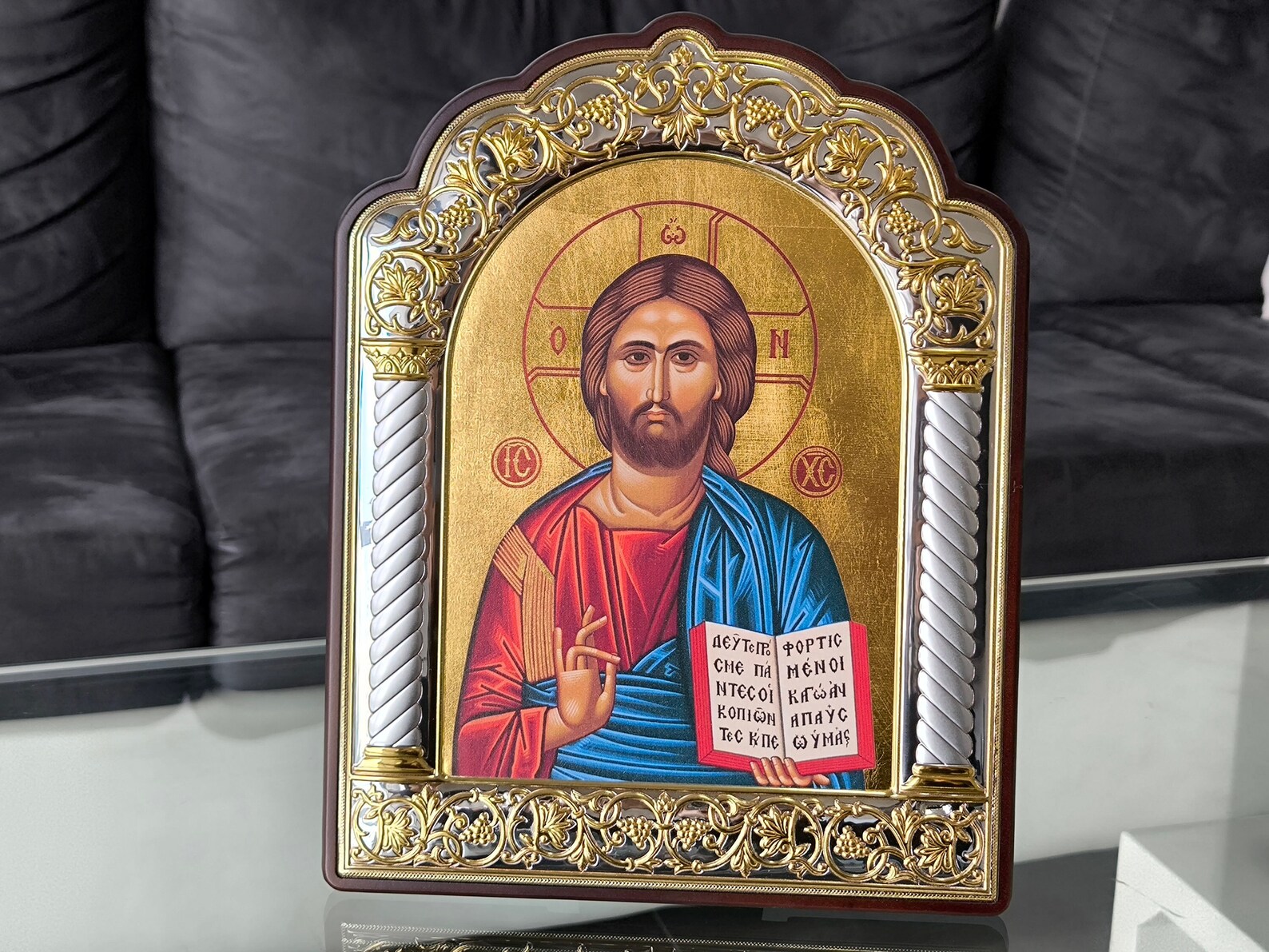 Christ Jesus Icon Gold Silver 950 Handicraft 12.20" Christian Wood ...