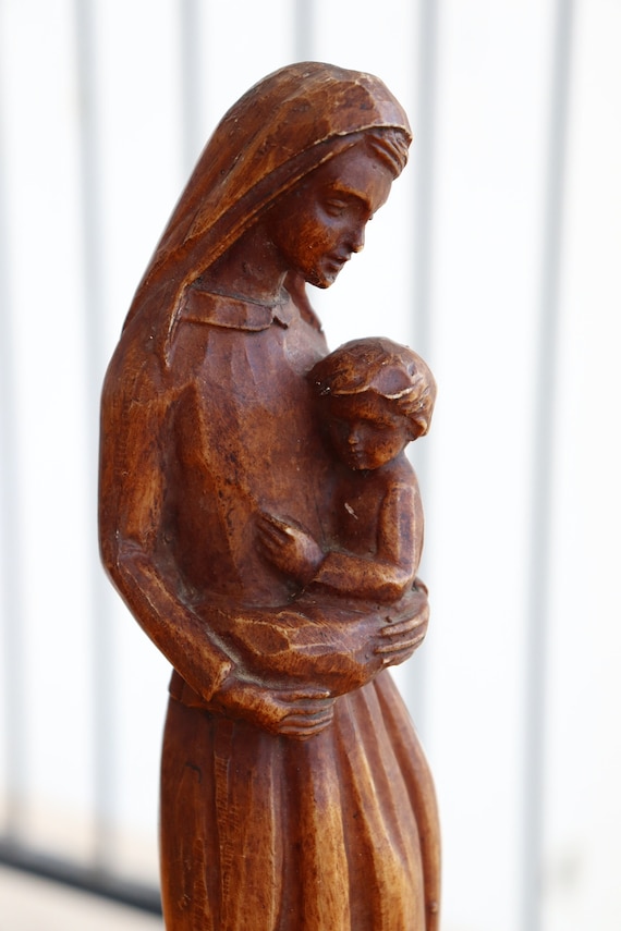 Antique Statue Carved Wood Mary Virgin Figures Christian Jesus - Etsy