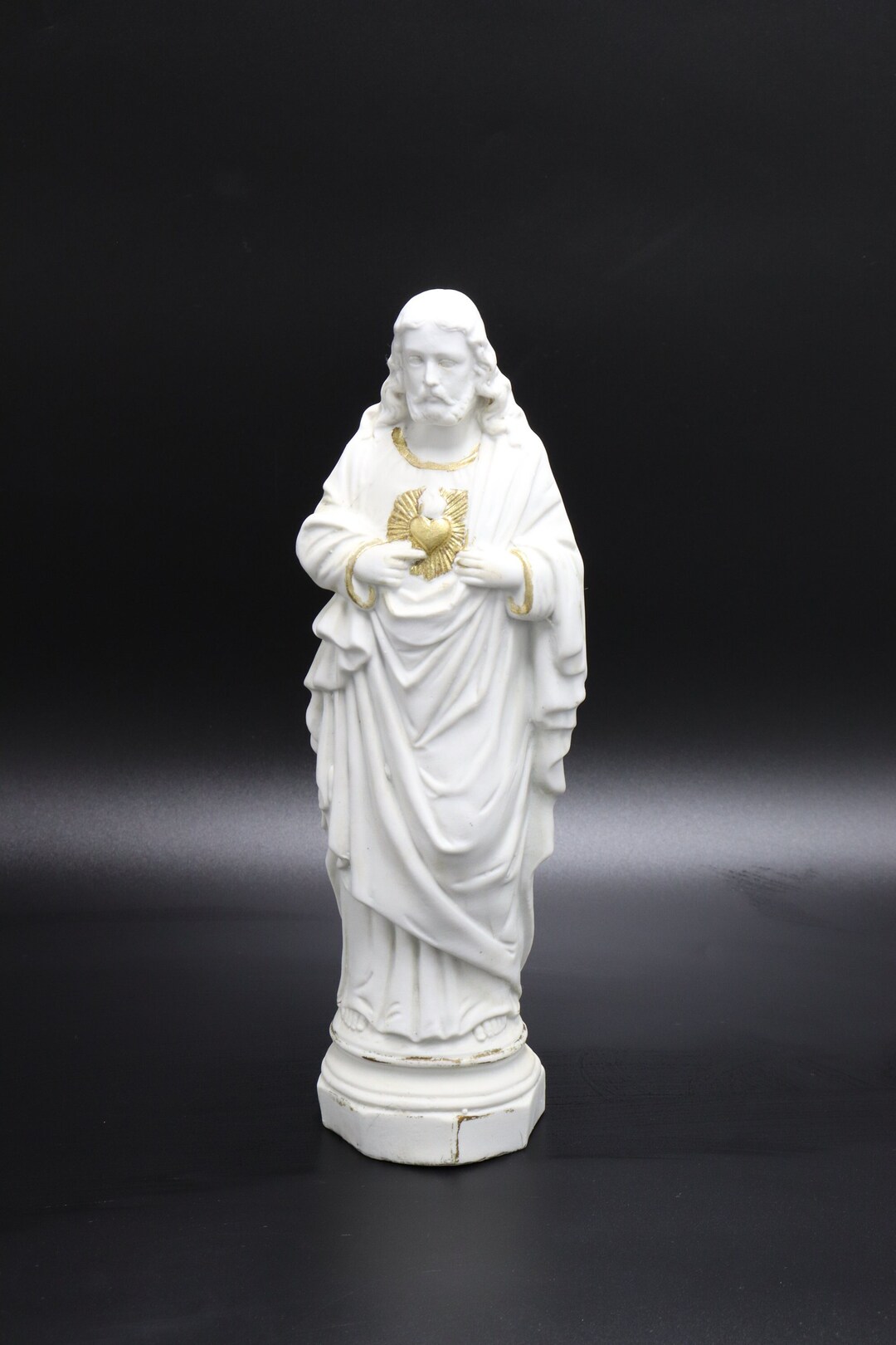 Antique Ceramic Sacred Heart Jesus Germany White Gold 10.62" Statue ...
