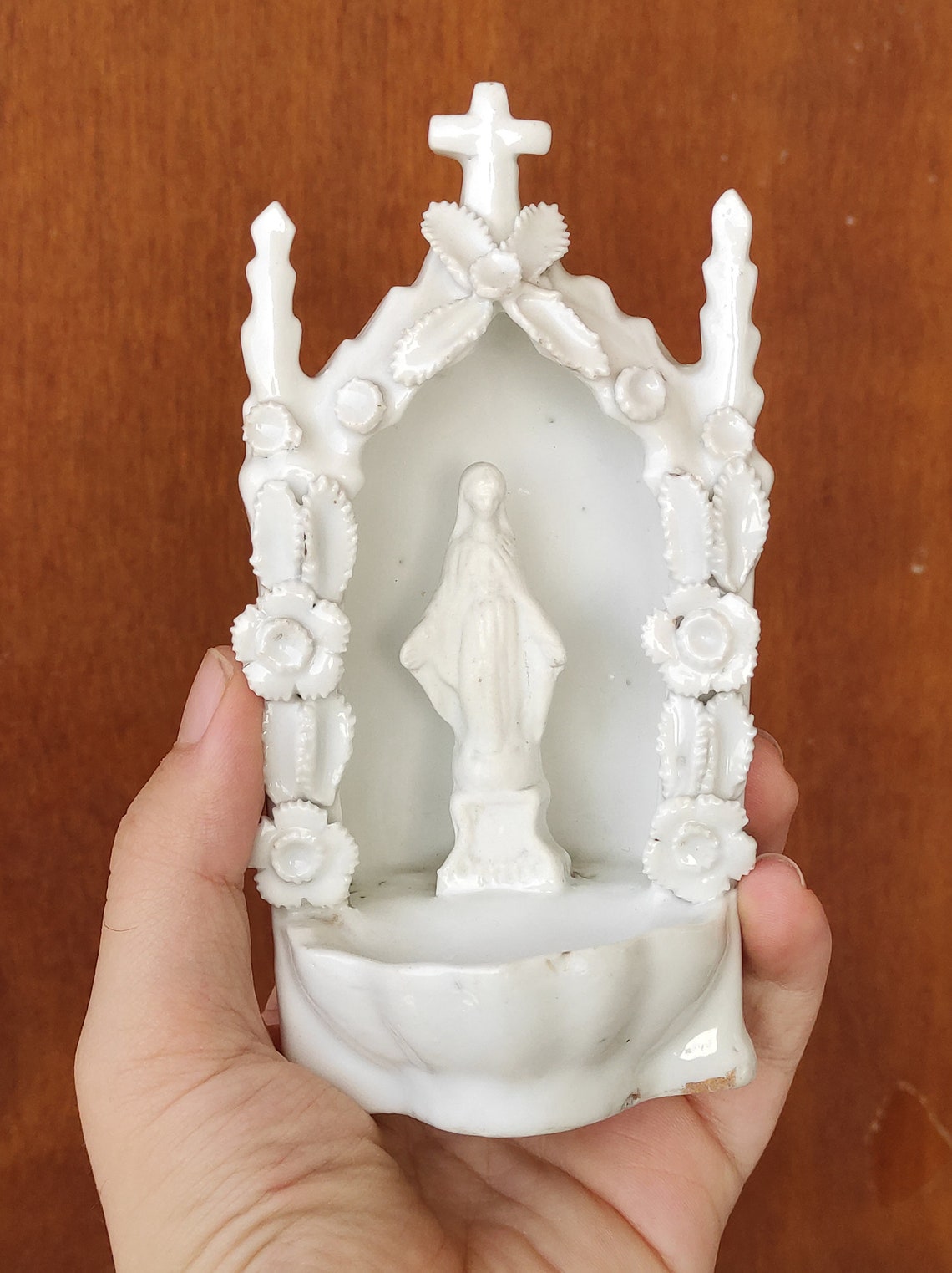 Holy Water Font Standing Mary Virgin FRANCE White Ceramic - Etsy