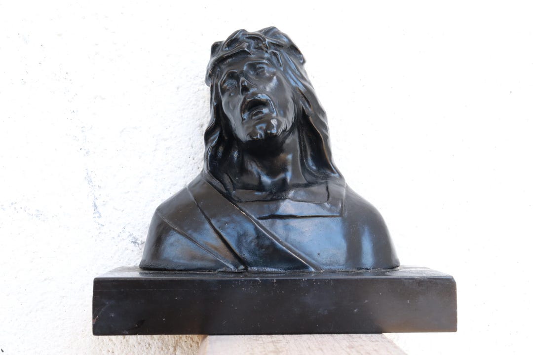 Vintage Black Religious Statue of Lord Jesus - Decorative Art Sculpture ...