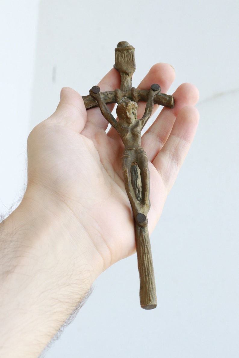 Italian Papal Crucifix Antique Wall Hanging Hand Made Metal Bent Cross ...