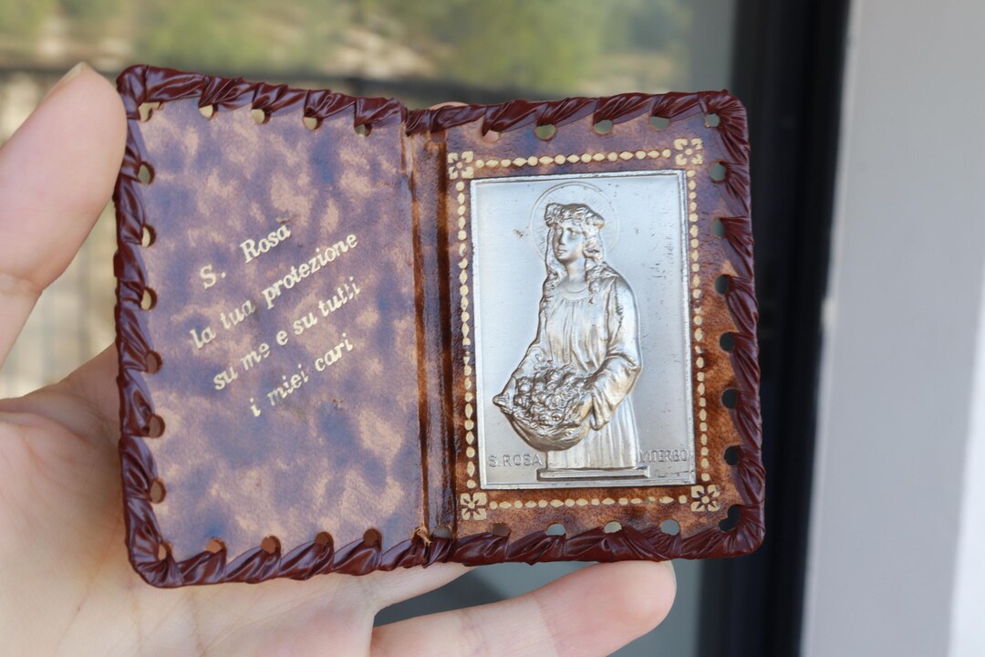 PROTECTION Prayer Old POKET SHRINE Icon Antique Saint Rosa Religious ...