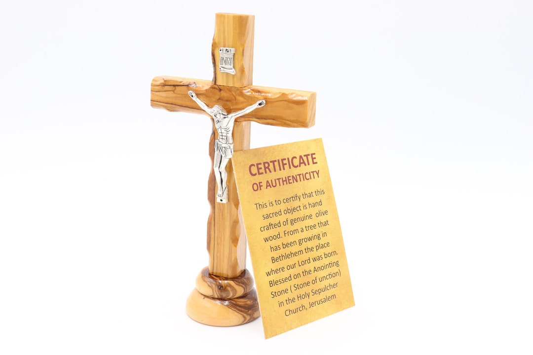Crucifix † Olive Wood Round Cross Hand Made With Certificate of ...