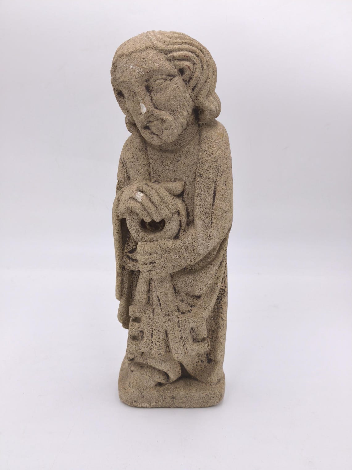 Rustic Stone Saint Peter Statue Religious Figurine Keys Antique Hand ...