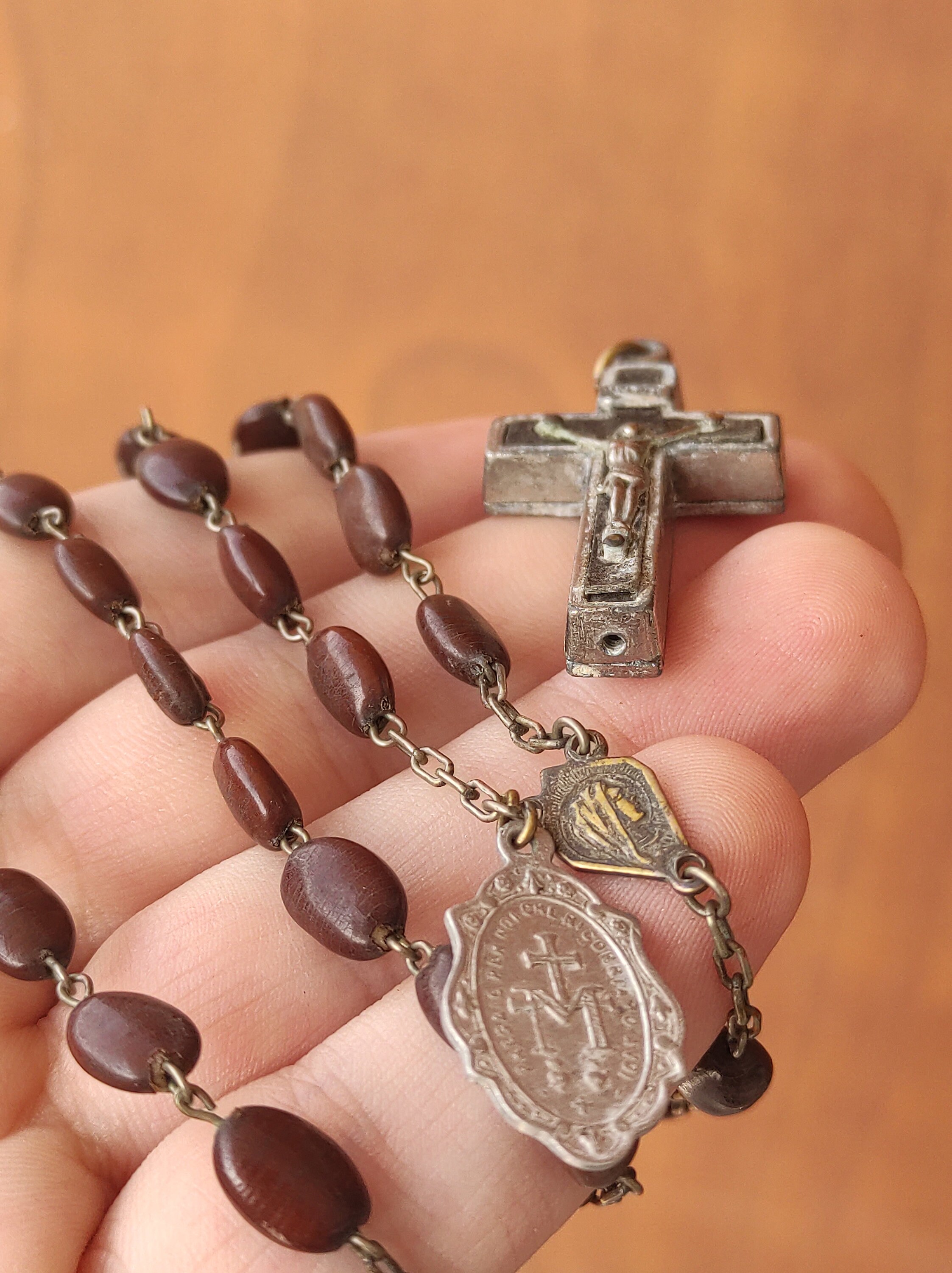 Roma Italian Rare Rosary Antique Brown Stone Metal Open Cross | Etsy