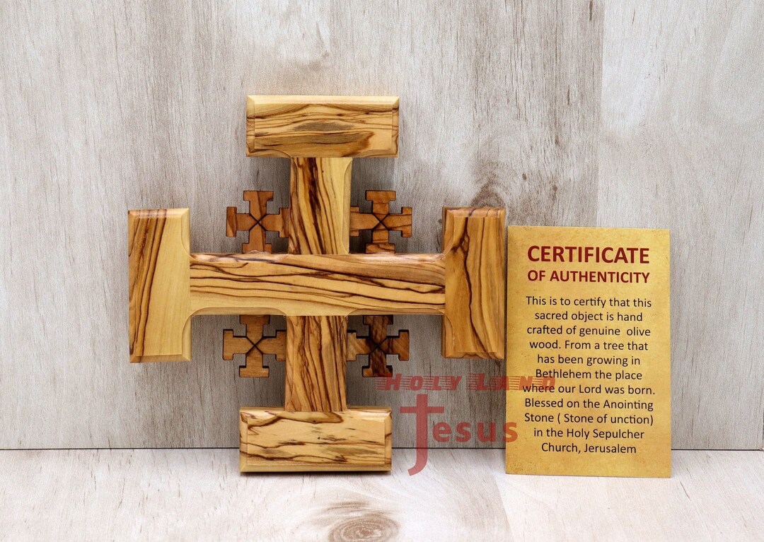 Five-fold Cross Carved Olive Wood Jerusalem With Certificate Wall Holy ...