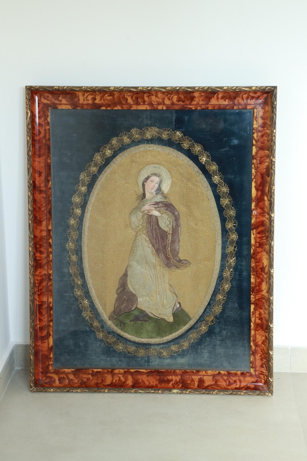 Antique Hand-sewn Religious Wall Hanging - Virgin Mary Fabric Hand Made ...