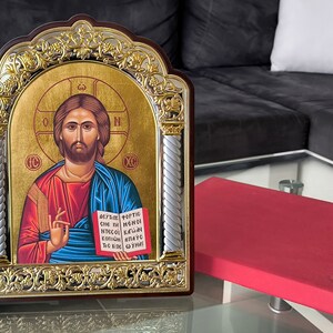 Christ Jesus Icon Gold Silver 950 Handicraft 12.20" Christian Wood ...