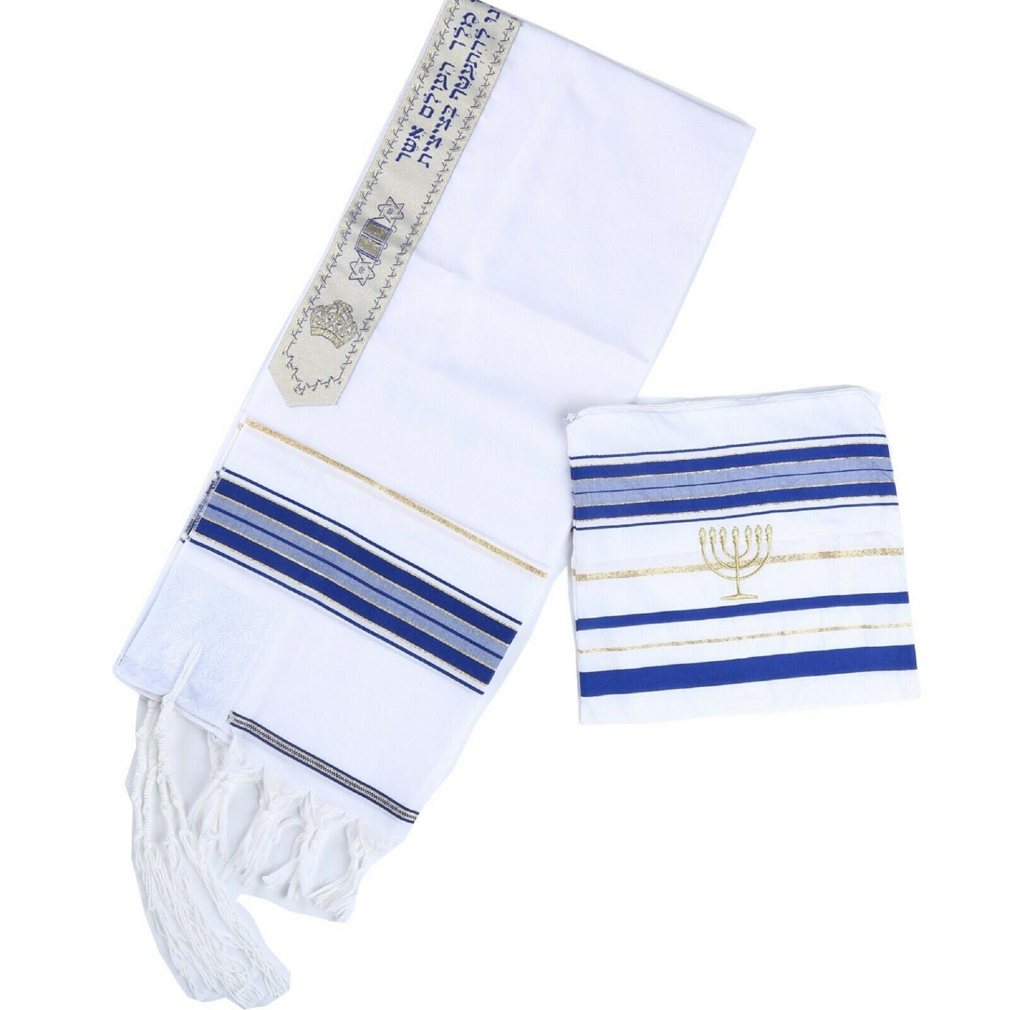 Messianic Tallit Shawl Jewish Prayer White Scarf Hanukkah With Bag ...
