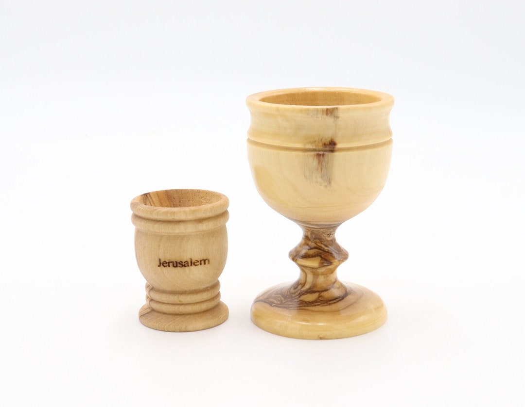 2 Pc Olive Wood Chalice Cup Small Big Authentic Communion Wine Hand ...